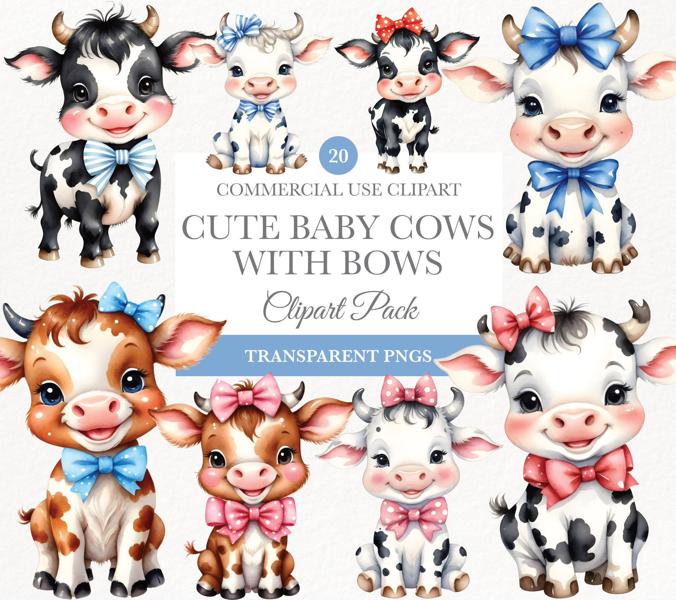 Cute Baby Cow Watercolor Clipart, Digital Download, Nursery Wall Art ...