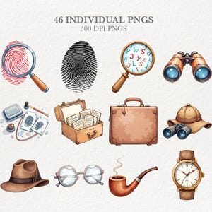 Watercolor Clipart Detective, Cute Detective Art, Secret Agent Clipart ...