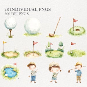 Cute Golf Watercolor Clipart, Watercolor Golf Clipart, Instant Download ...