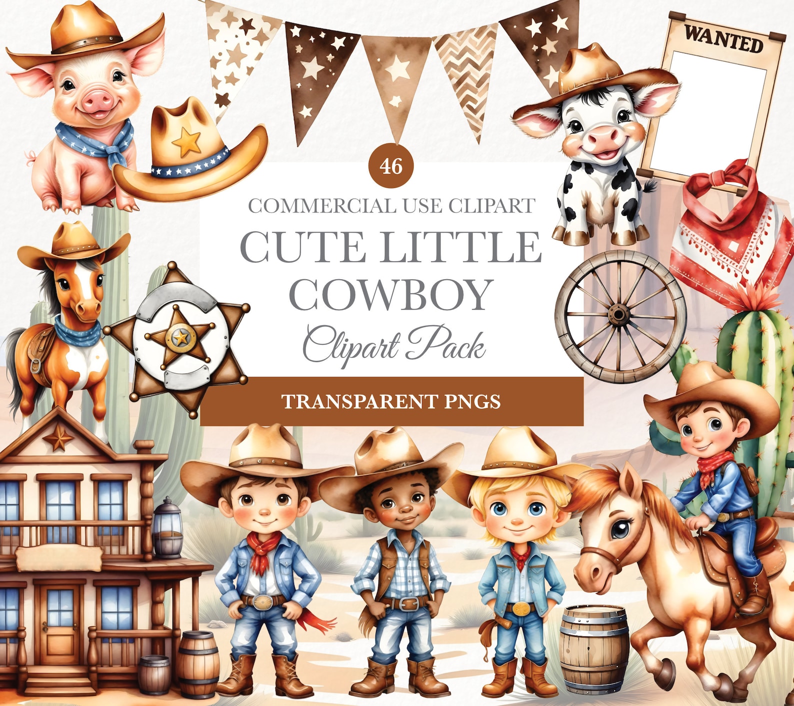 Cute Cowboy Clipart, Baby Cowboy PNG, Wild West Clipart, Baby Western ...