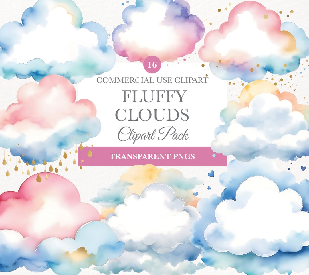 Watercolor Clouds Clipart, Baby Shower Clouds, Nursery Decor, Clip Art ...