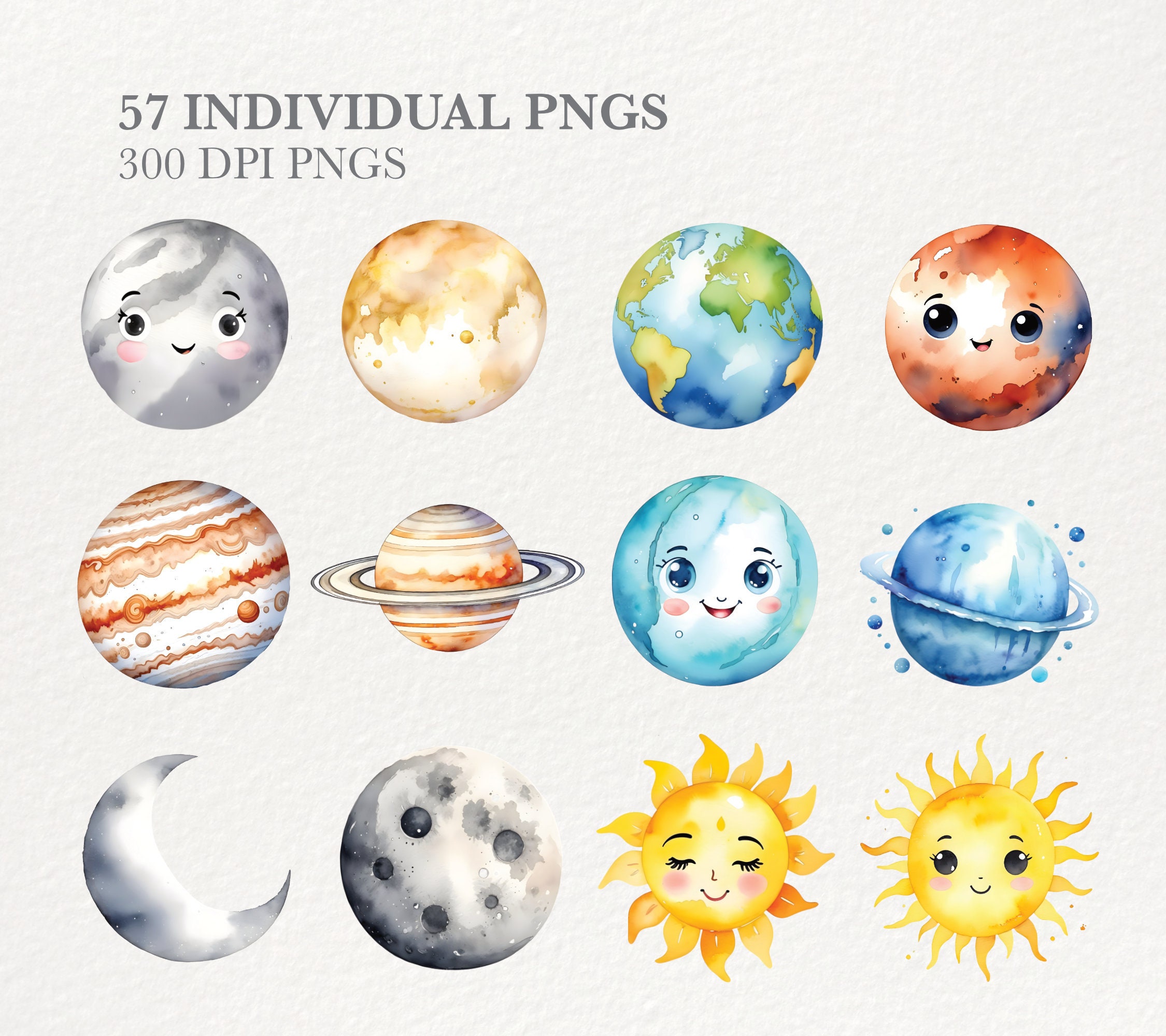 Astronaut and Space Watercolor Clipart, Cute Outerspace Clipart, Rocket ...