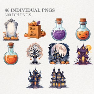 Cute Halloween Watercolor Clipart Bundle, Witch Clipart, Black Cat ...