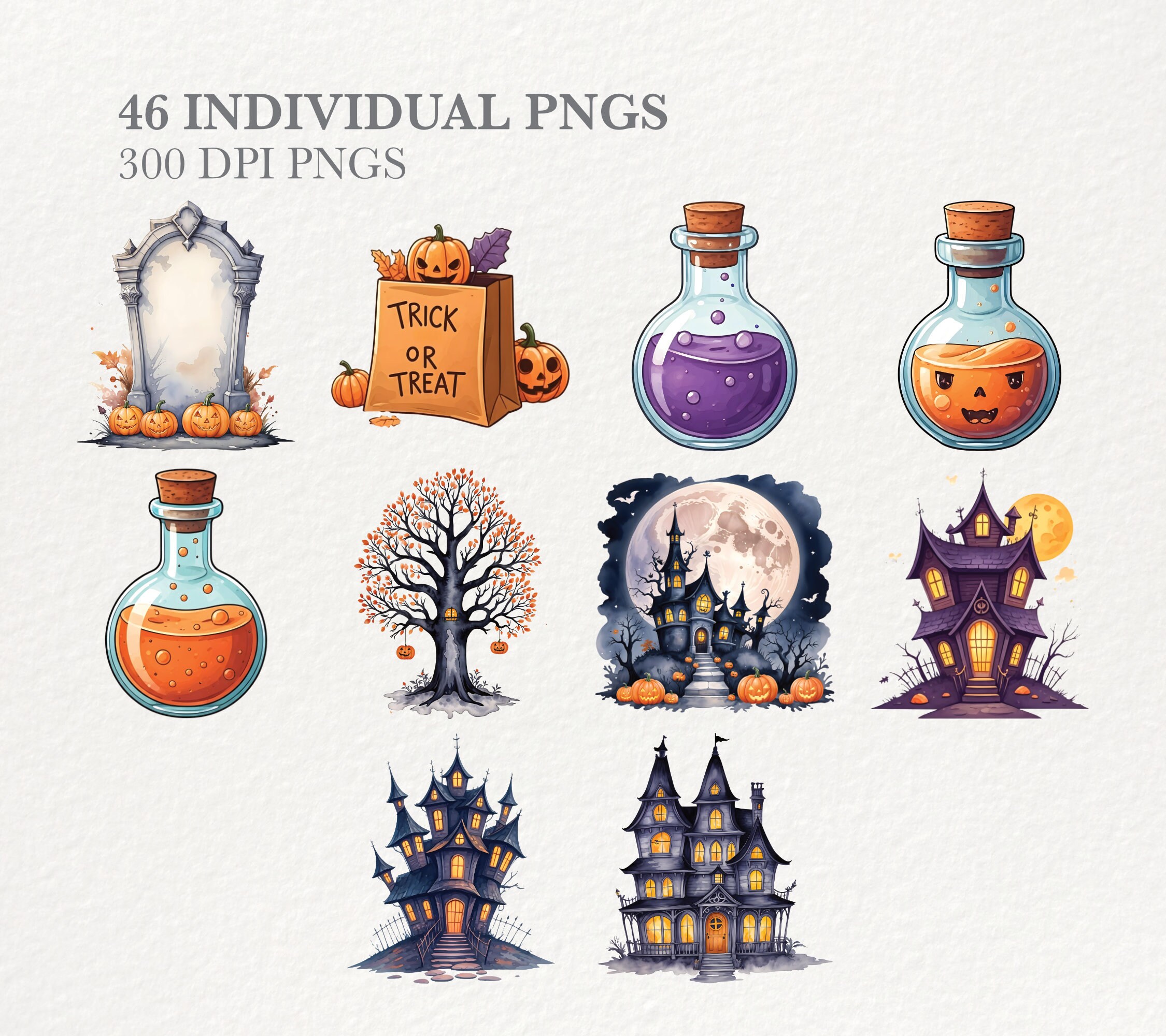 Cute Halloween Watercolor Clipart Bundle, Witch Clipart, Black Cat ...
