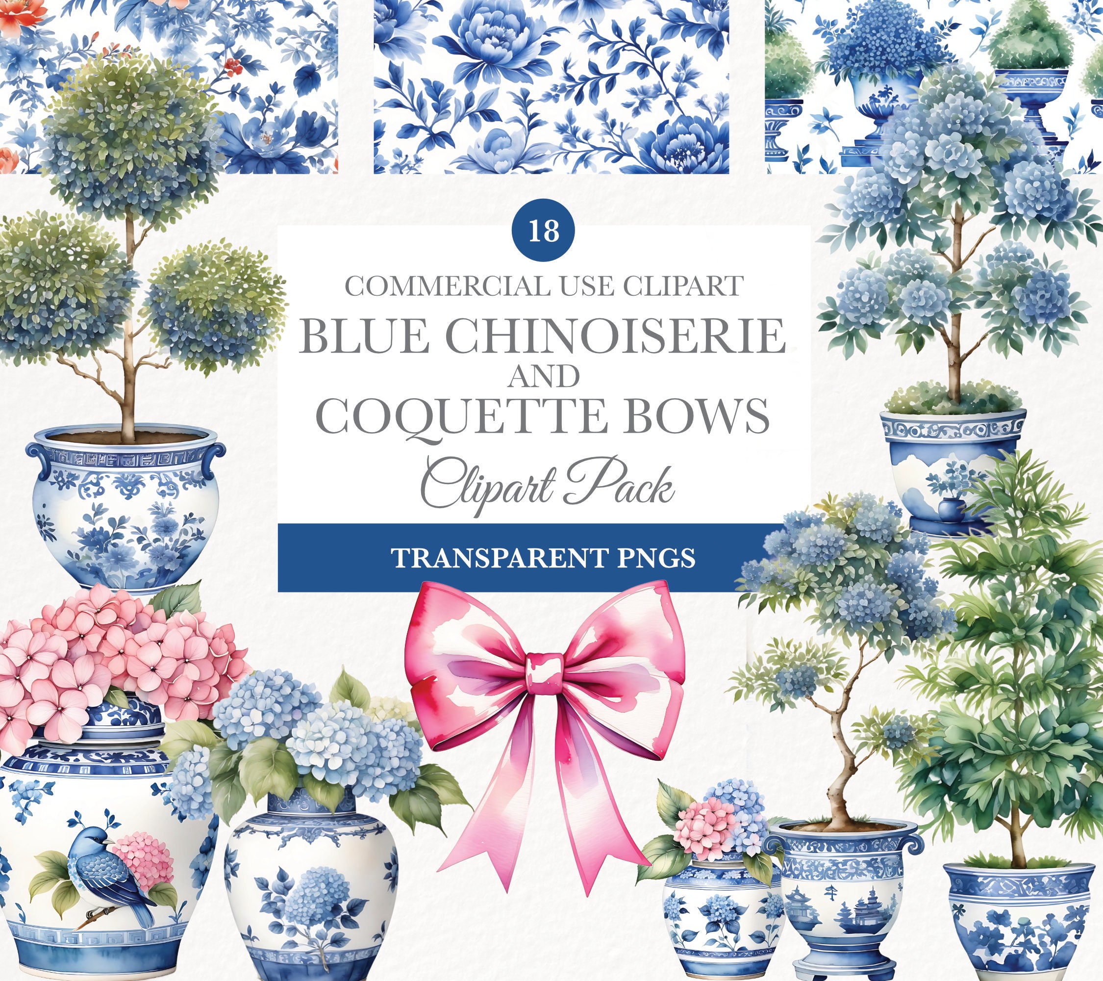 Chinoiserie Clipart, Printable Art, Chinoiserie Frames Watercolor ...