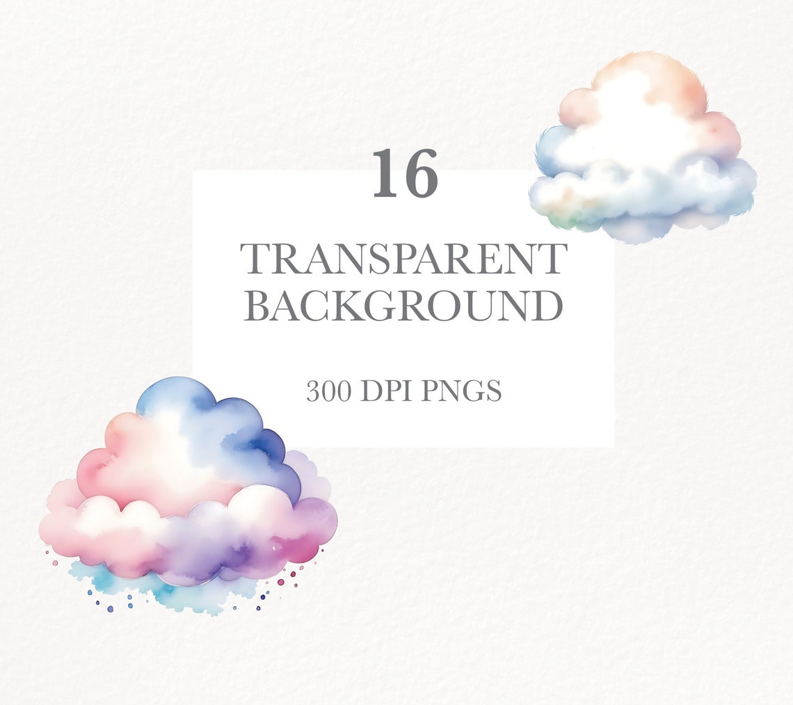 Watercolor Clouds Clipart, Baby Shower Clouds, Nursery Decor, Clip Art ...