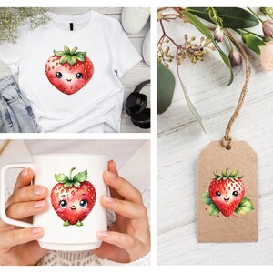 Kawaii Strawberry Clipart, Cute Fruit PNG, Commercial Use (digital ...