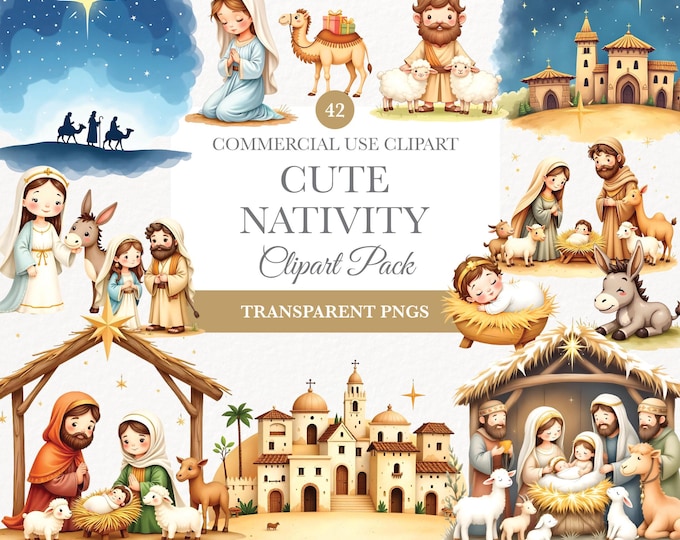 Nativity Clipart Set – Christmas Story PNG Bundle, Holy Family, Wise ...