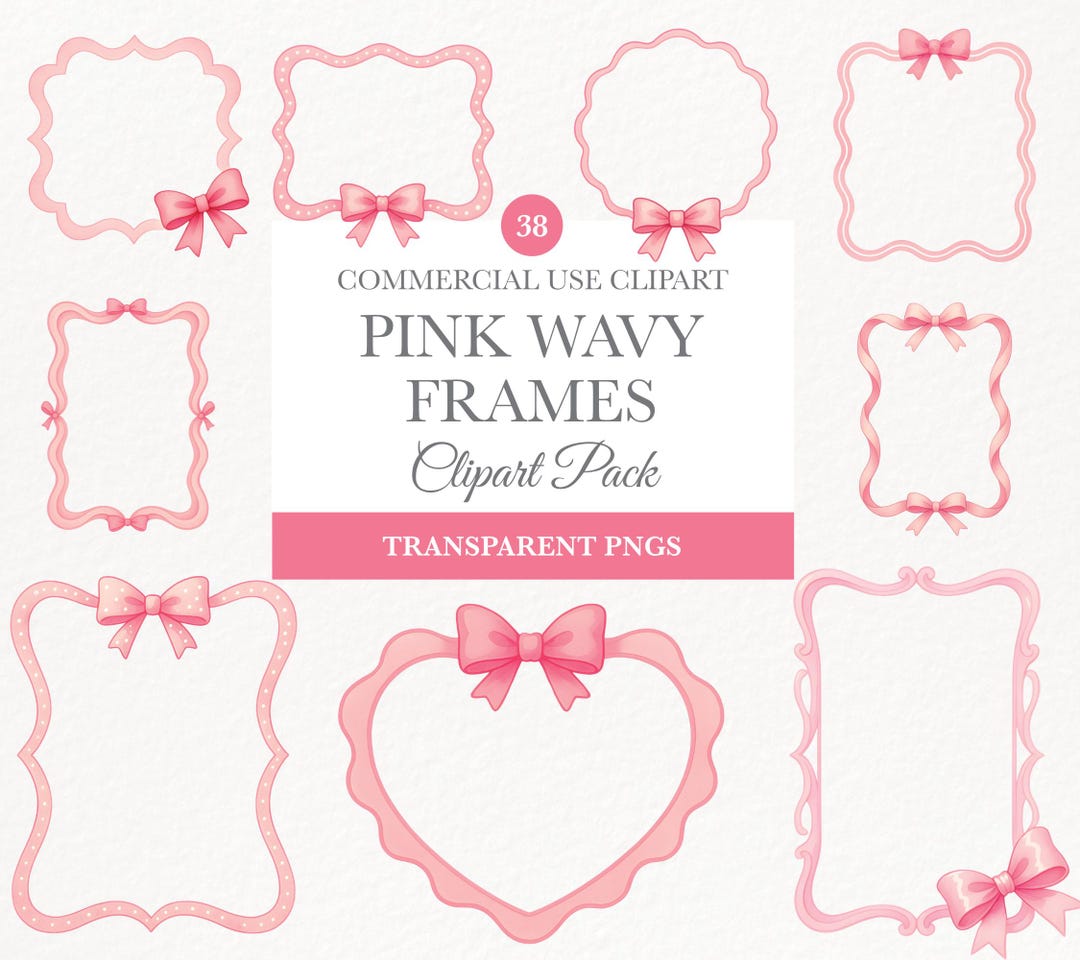 Wavy Frame With Bow Clipart, Whimsical Borders, Digital Download for ...