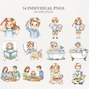 Kids Daily Routine Watercolor Clipart, Visual Schedule Art for Toddlers ...