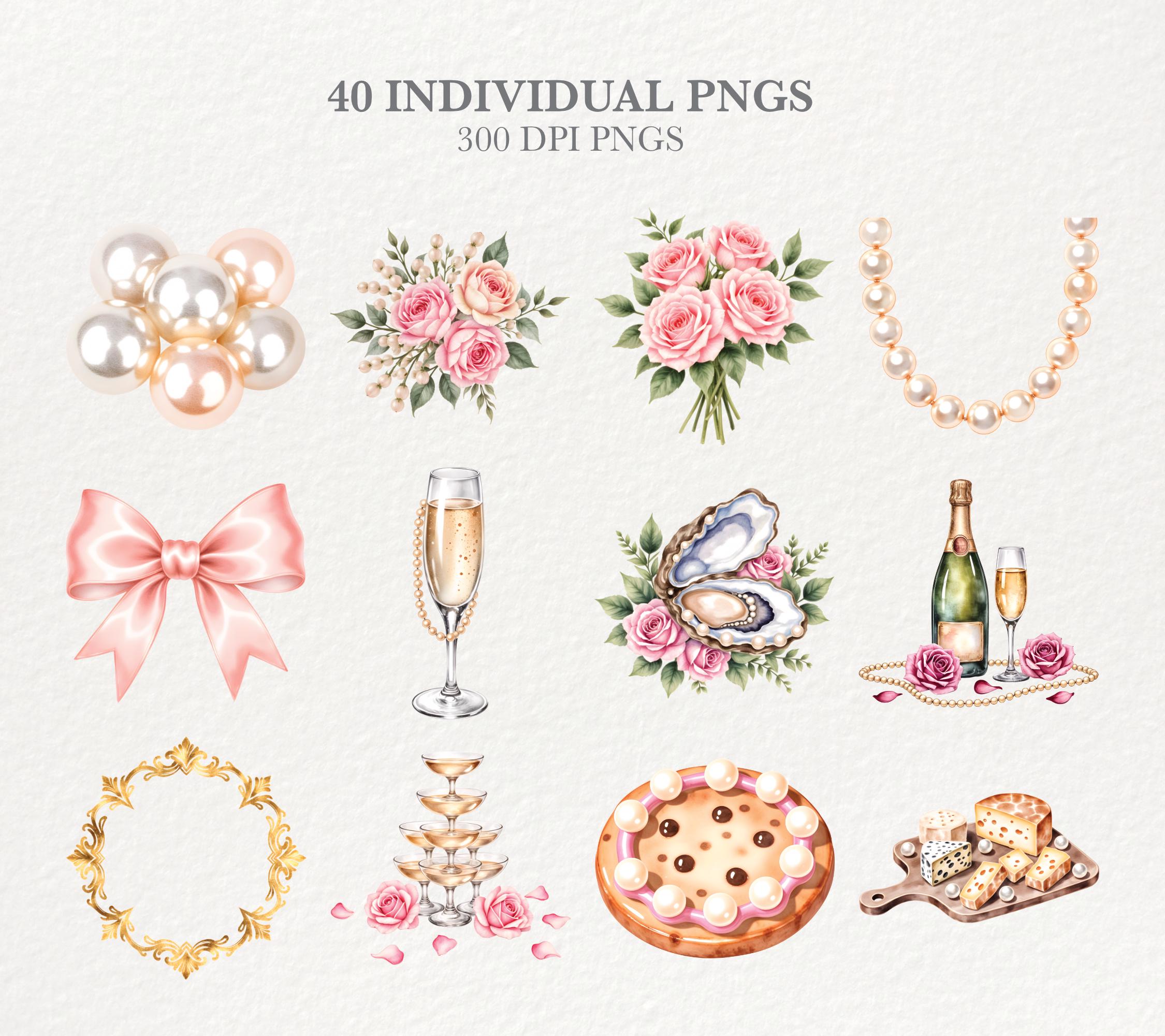 Pearls and Prosecco Clipart: Watercolor Champagne Graphics for Bridal ...