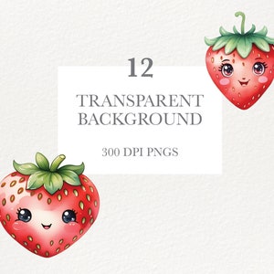 Kawaii Strawberry Clipart, Cute Fruit PNG, Commercial Use (digital ...