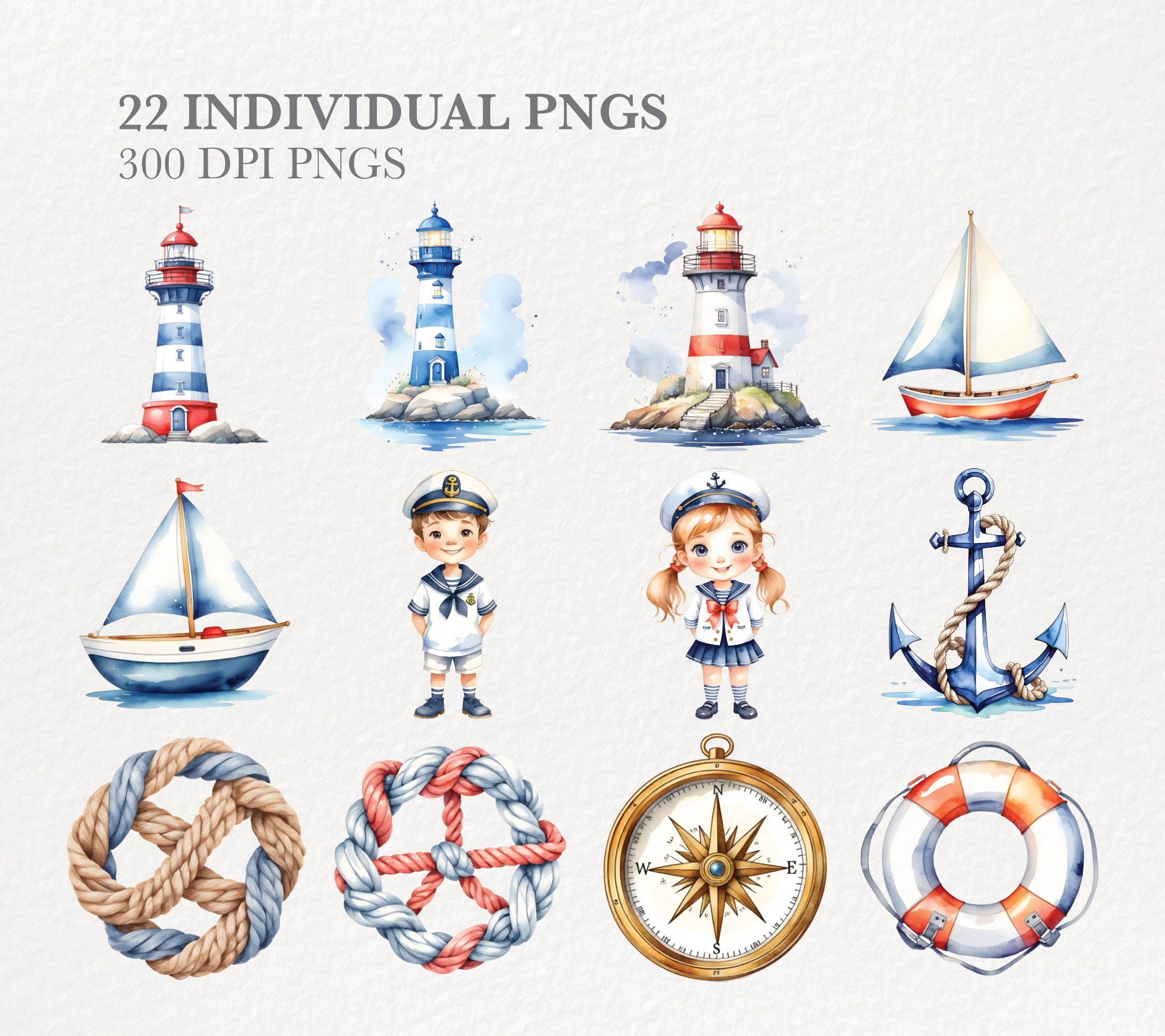 Watercolor Nautical Clipart, Marine Clipart, Sea, Watercolor Lighthouse ...