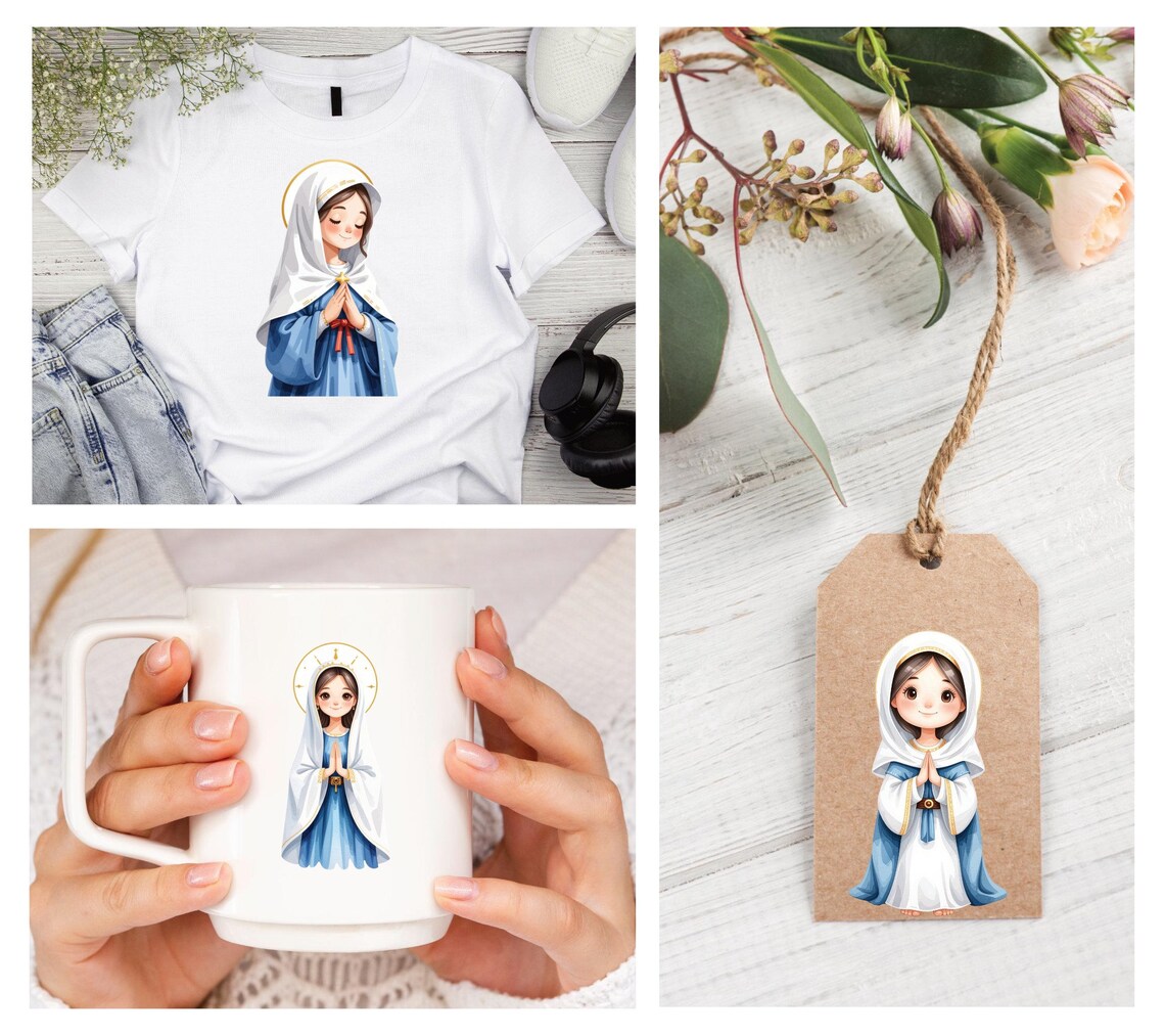 Cute Virgin Mary PNG, Adorable Virgin Mary Graphics, Digital Download ...