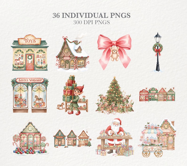 Christmas Toy Shop Clipart, Festive Holiday PNG Graphics, Vintage ...