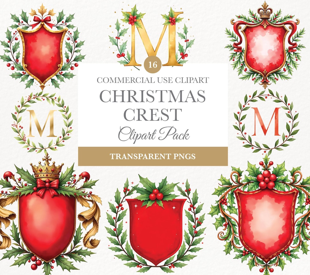 Watercolor Christmas Crest PNG , Vintage Winter Frames Clipart, Floral ...