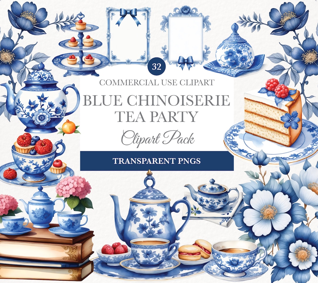 Chinoiserie Clipart, Printable Art, Chinoiserie Tea Time Clipart, High ...
