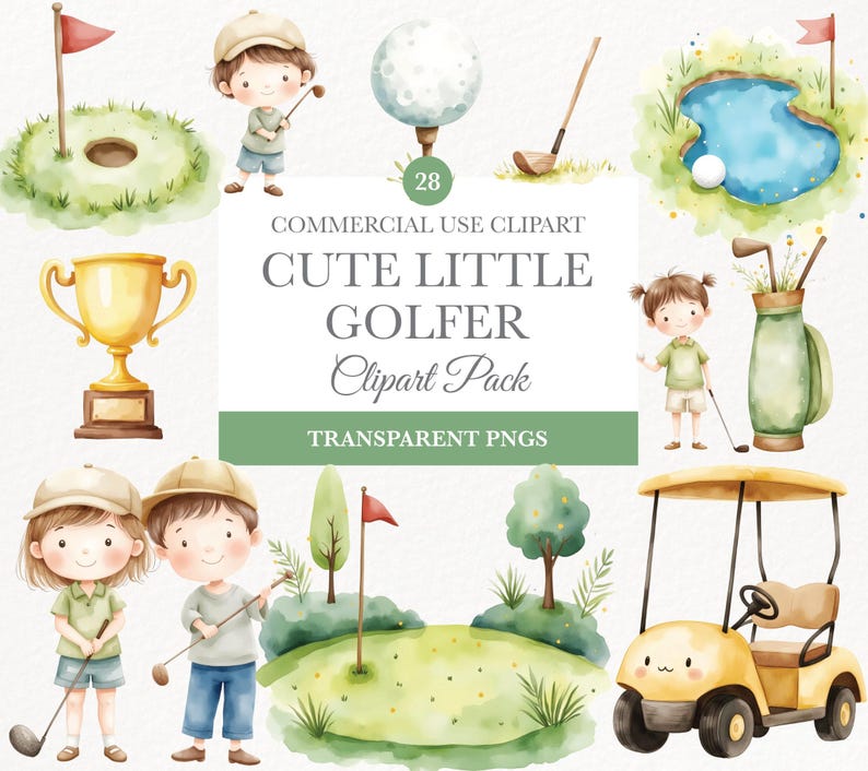 Cute Golf Watercolor Clipart, Watercolor Golf Clipart, Instant Download ...