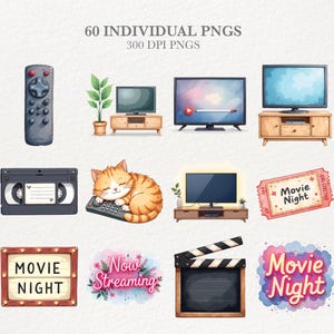 Movie Night Clipart, Digital Download, Cinema Graphics, Popcorn Art ...