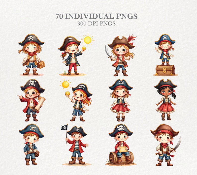 Treasure Island Clipart, Cute Pirate Art, Printable Graphics, Digital ...