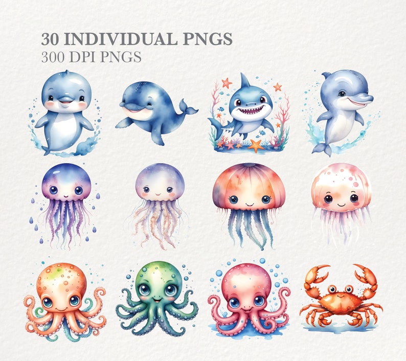 Under the Sea Watercolor Clipart, Transparent Pngs, Baby Shower, Sea ...