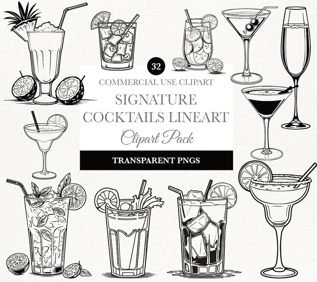 Signature Cocktail, Watercolor Cocktail Clipart, Alcohol Clipart ...