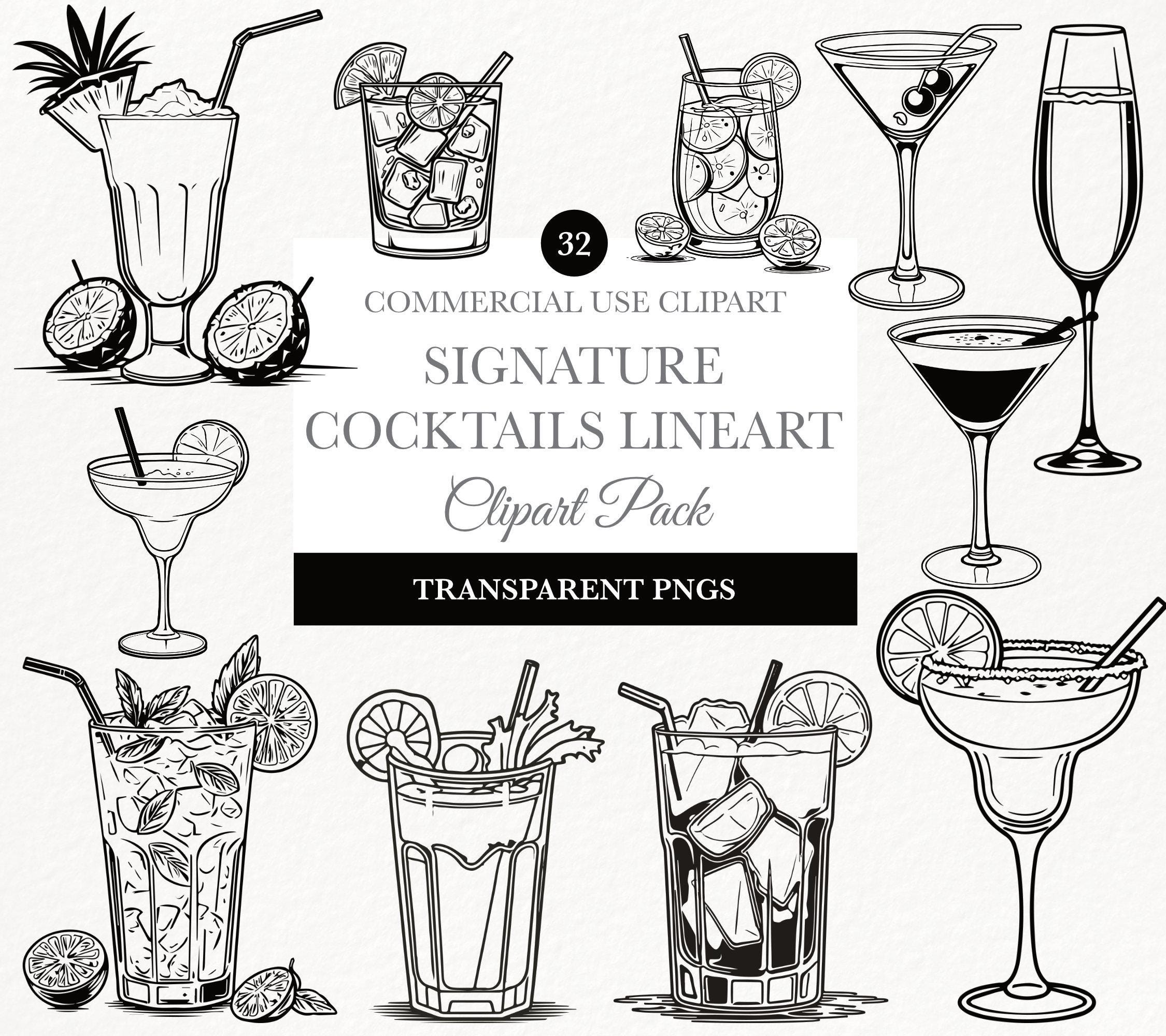 Signature Cocktail, Watercolor Cocktail Clipart, Alcohol Clipart ...