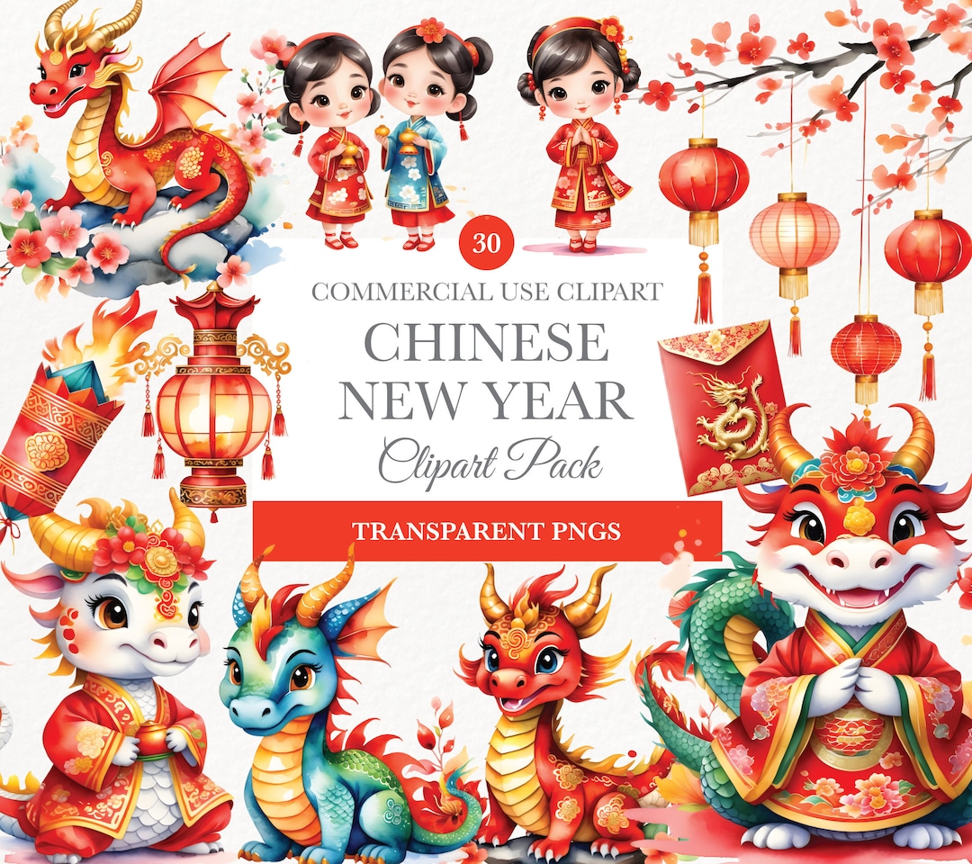 Chinese New Year Watercolor Clipart, Commercial Use, Chinese New Year ...