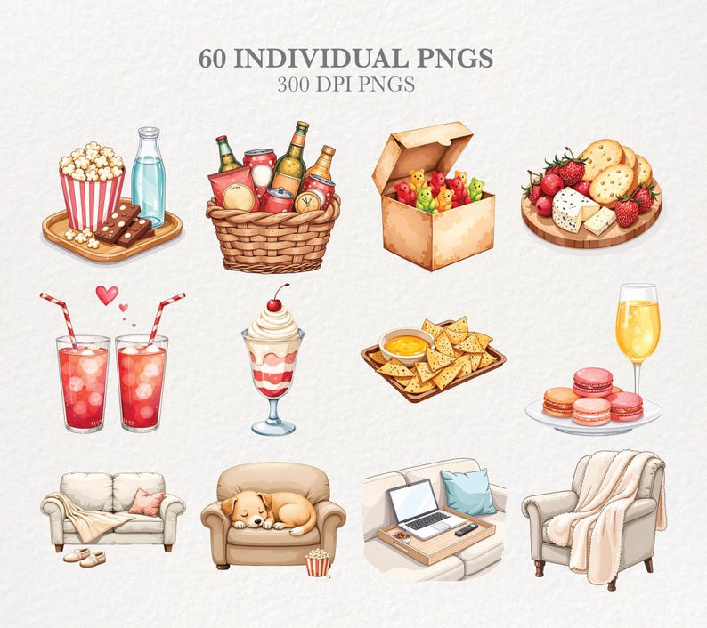Movie Night Clipart, Digital Download, Cinema Graphics, Popcorn Art ...