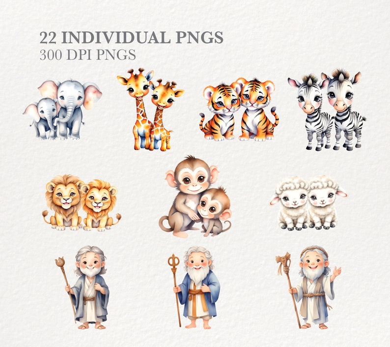 Noahs Ark Watercolor Bundle, Christian Clipart Bundle, Nursery Decor ...