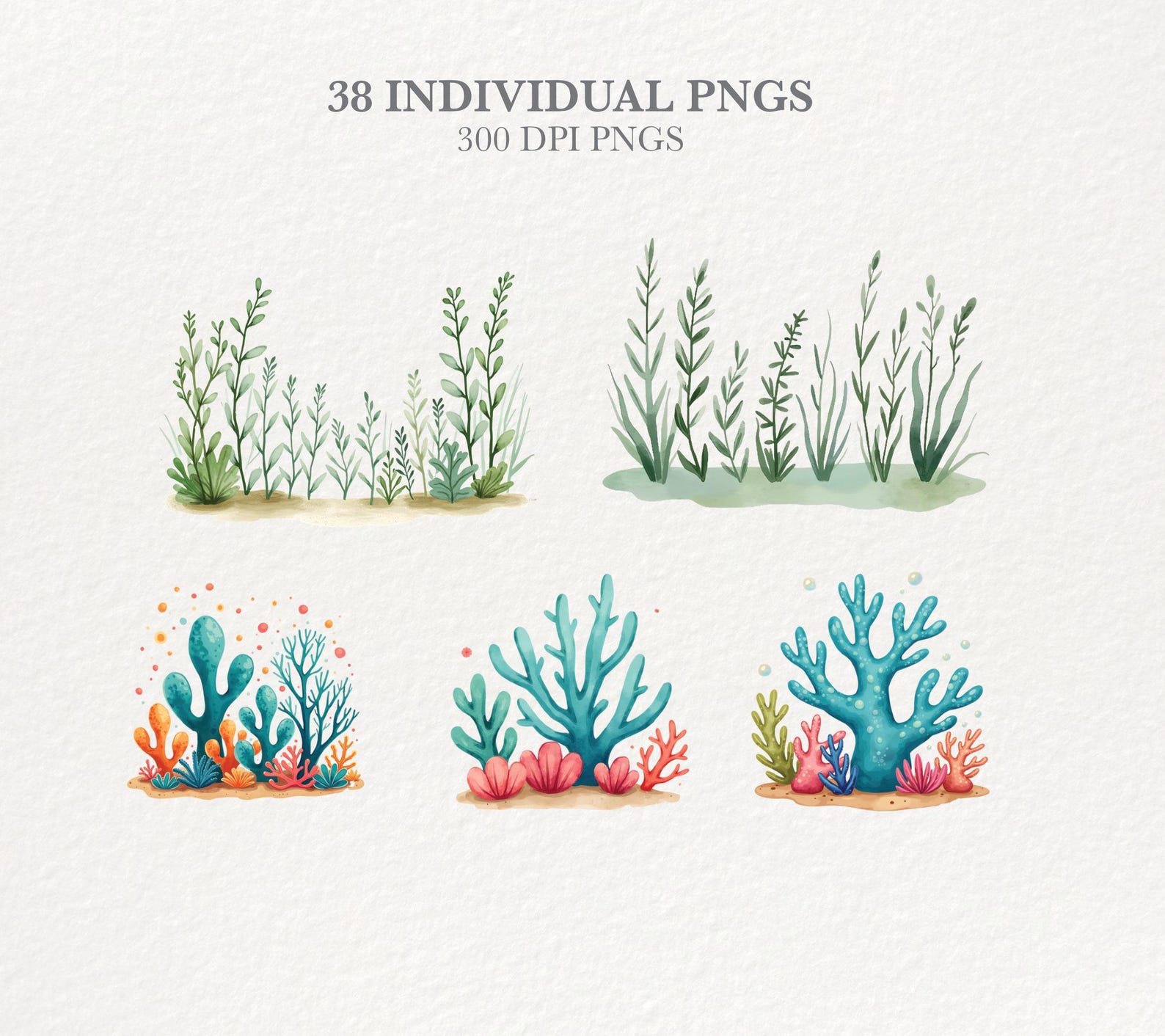 Watercolor Mermaids Clipart, Cute Sea Creatures, Underwater Nursery Art ...