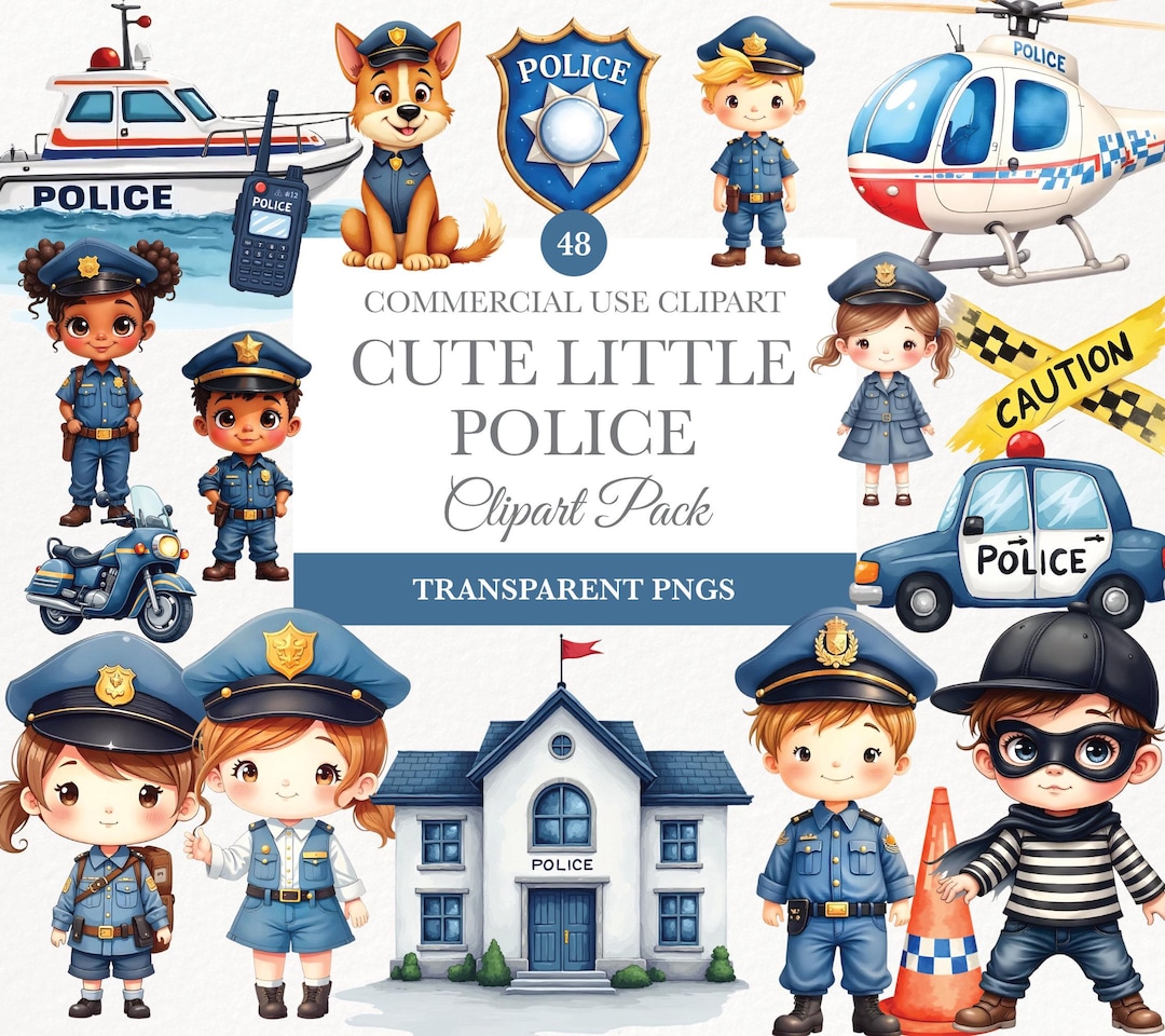 Watercolor Cute Police Clipart for Kids, Police Vehicles, Watercolor ...