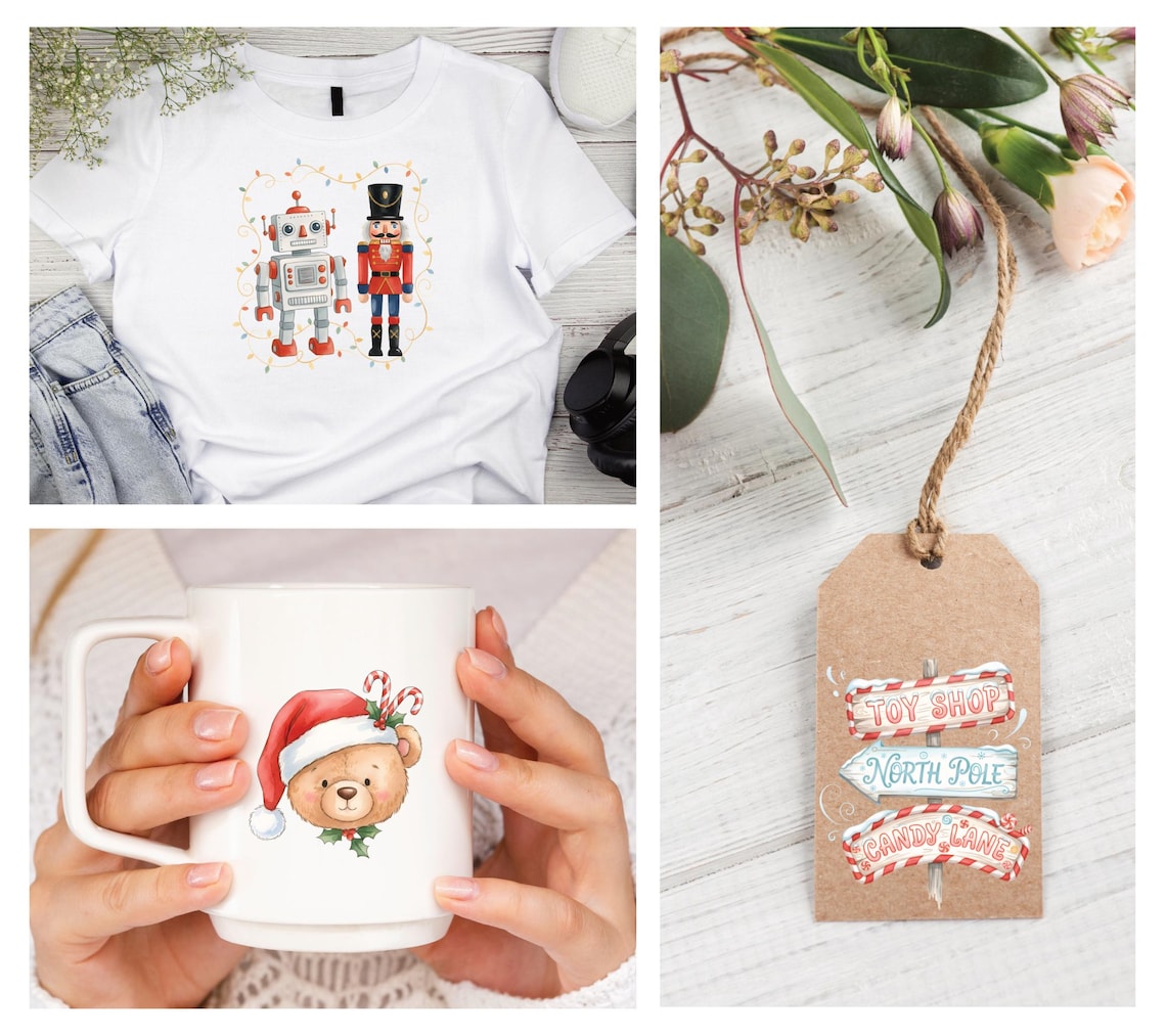 Christmas Toy Shop Clipart, Festive Holiday PNG Graphics, Vintage ...