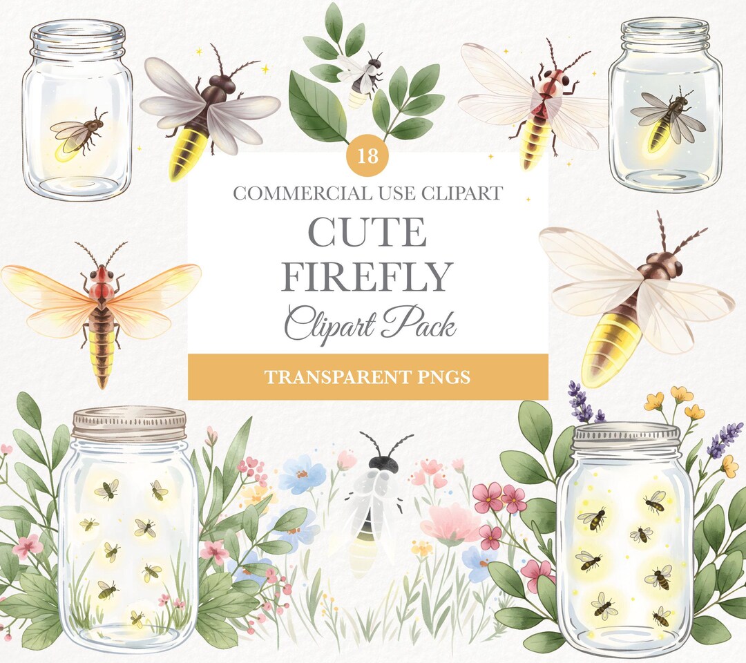 Lightning Bug Clipart, Watercolor Firefly Art, Cute Insect PNG, Digital ...