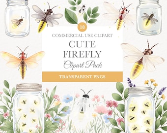 Lightning Bug Clipart, Watercolor Firefly Art, Cute Insect PNG, Digital ...