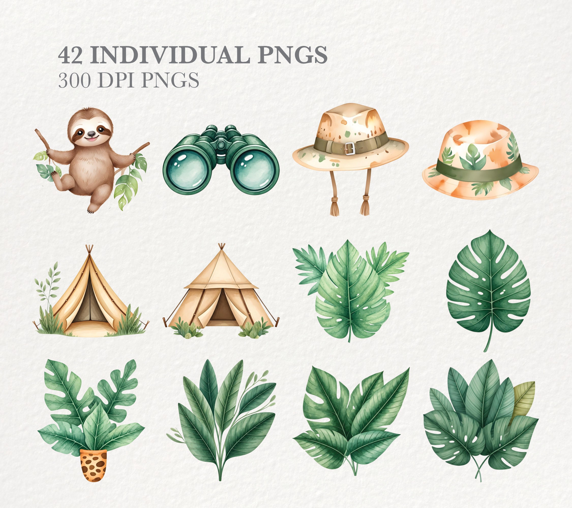 Cute Jungle Animals Clipart, Safari Baby Animal PNG, Watercolor Animal ...