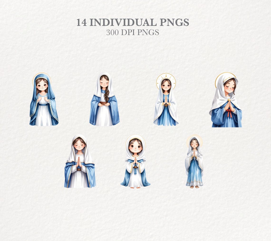 Cute Virgin Mary PNG, Adorable Virgin Mary Graphics, Digital Download ...