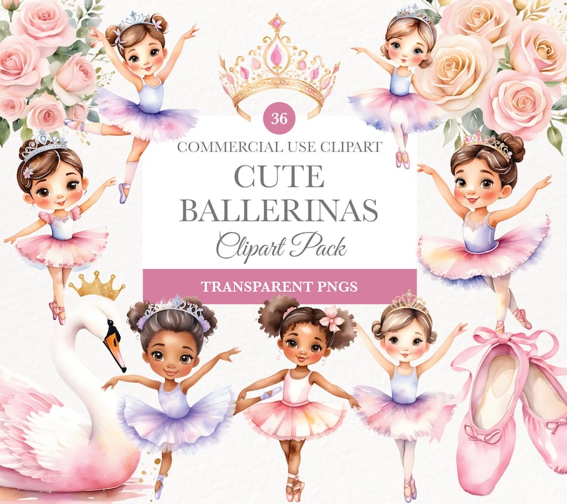 Ballerina Watercolor Clipart, Tutu and Ballet Shoes, Pink Watercolor ...