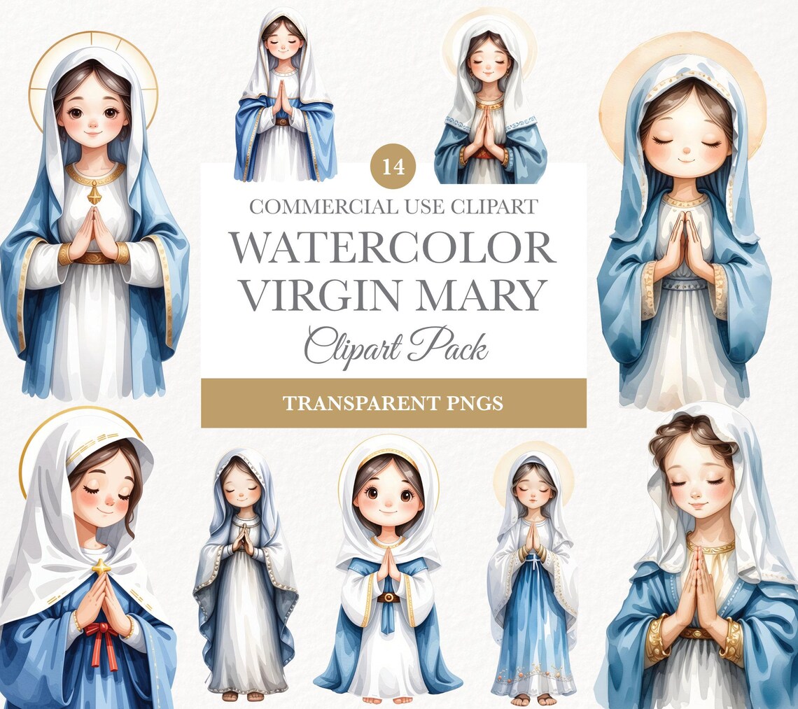 Cute Virgin Mary PNG, Adorable Virgin Mary Graphics, Digital Download ...