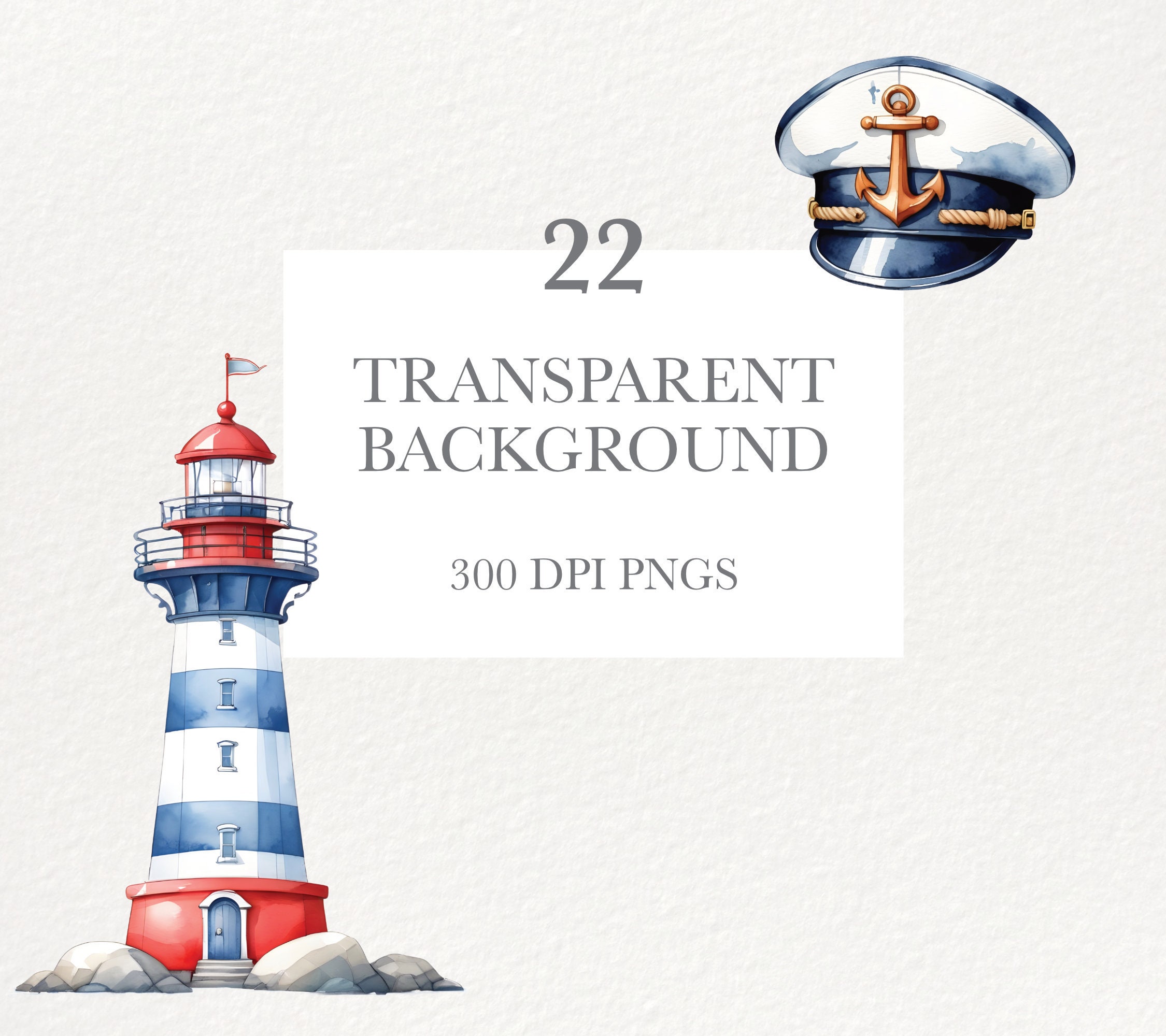 Watercolor Nautical Clipart, Marine Clipart, Sea, Watercolor Lighthouse ...