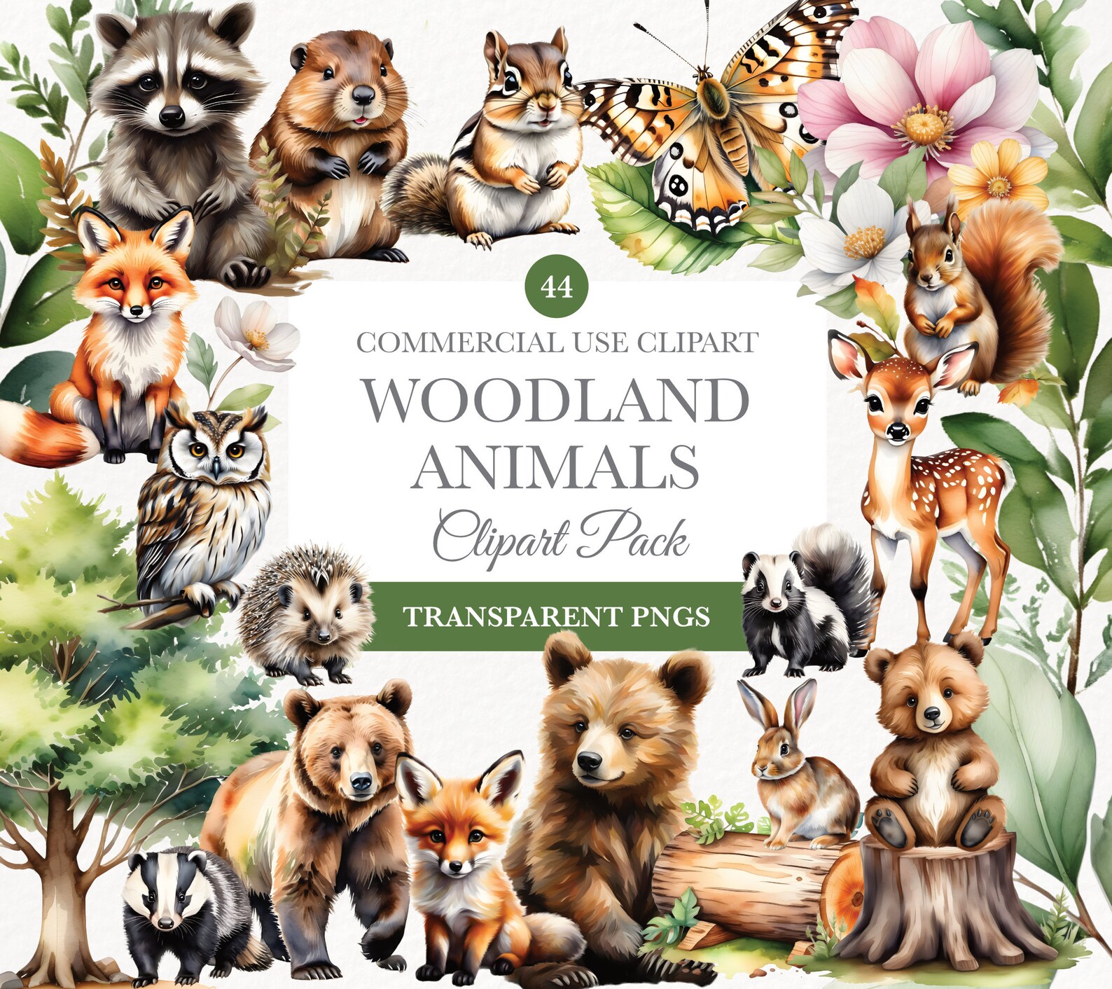 Woodland Animals Clipart Bundle, Sublimation Png, Forest Animal Clip ...
