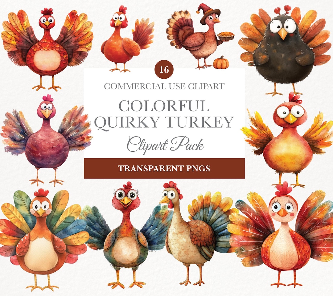 Quirky Turkey Clipart, Digital Download, Farm Animals , Sublimation ...