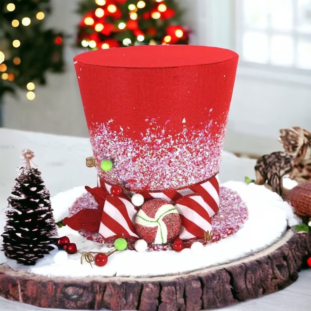Red Christmas Tree Topper Peppermint Top Hat Tree Topper Candy - Etsy