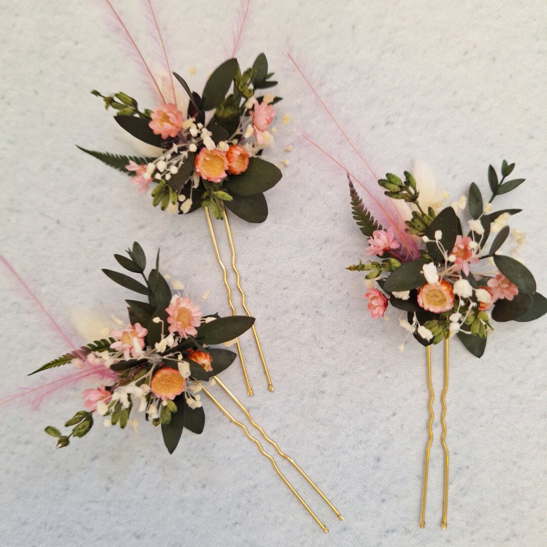 Dried Flower Hair Pins,autumn Flower Hair Pins, Pink Wedding Flower ...