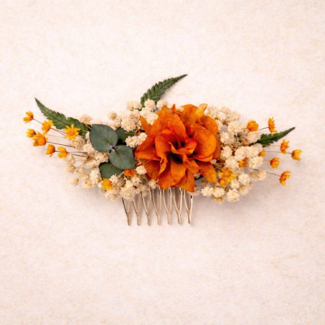 Orange Dried Flower Comb,bridesmaid Hair Comb,rustic Wedding Wreath ...