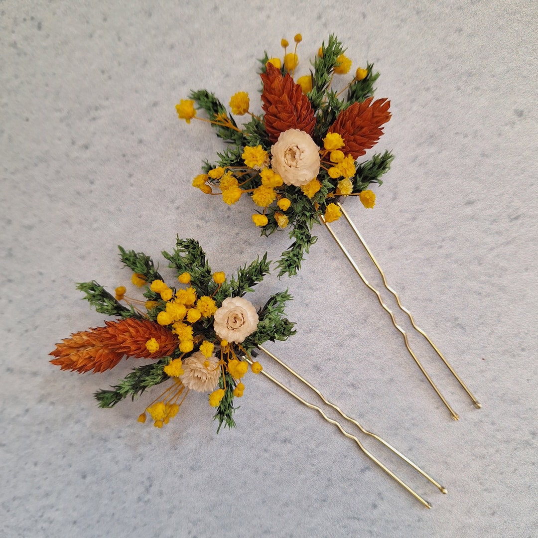 Dried Flowers Pins,autumn Flower Hair Pins,burnt Orange Wedding Flower ...