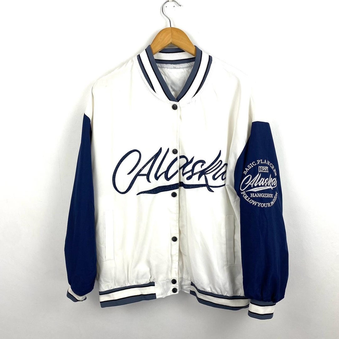 US Vintage Style Oversized Varsity Baseball Bomber Jacket Size M Alaska ...