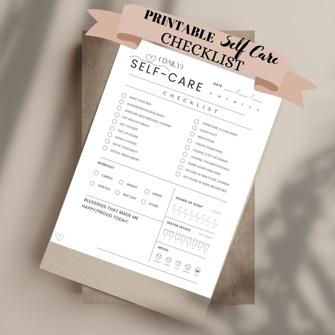 Self Care Checklist | Printable PDF Download | Digital Printable | Self ...