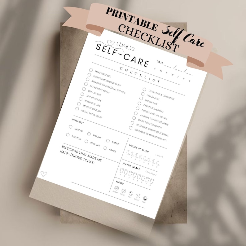 Self Care Checklist | Printable PDF Download | Digital Printable | Self ...