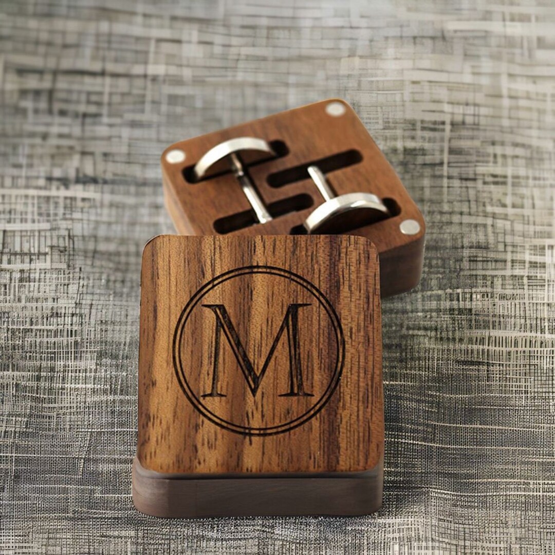 Personalized Wooden Cuff Links Box, Engraved Initialed Cufflinks Box ...